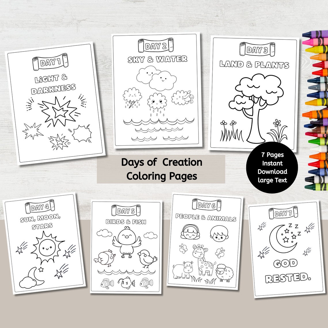 Days of Creation Coloring Pages, 7 Days of Creation Printable, Bible ...