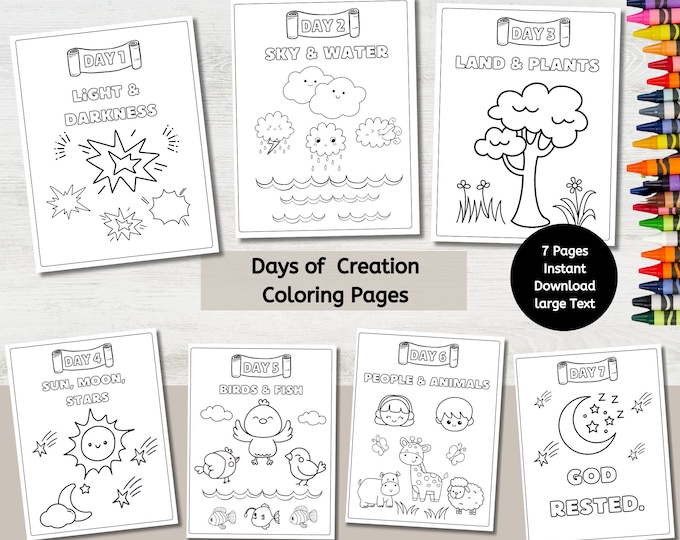 7 Days of Creation Coloring Pages | Days of Creation Coloring Sheets ...