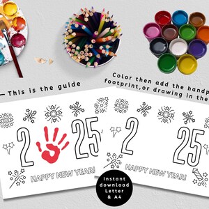Happy New Year Handprint Craft, New Year Toddler Art, 2025 Keepsake ...