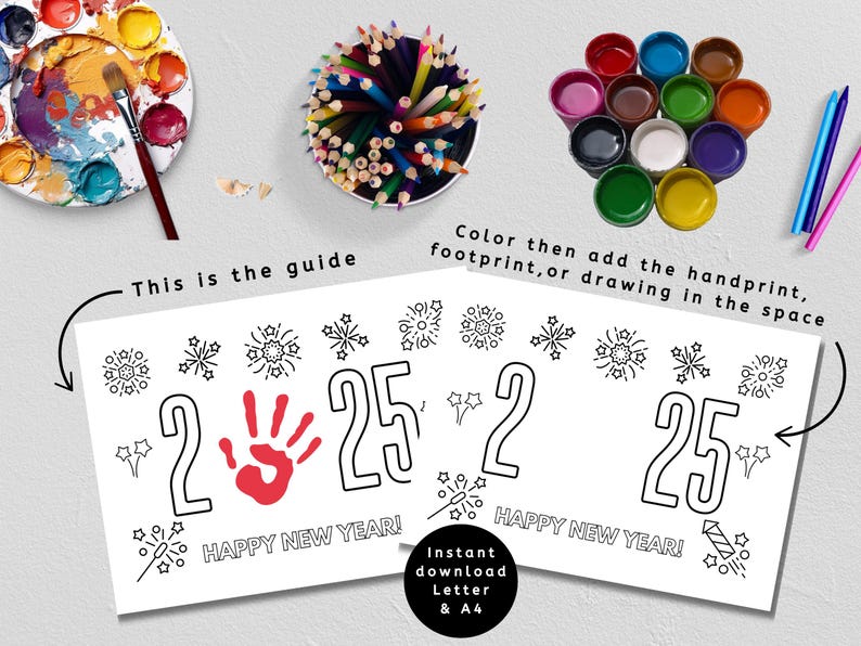 Happy New Year Handprint Craft, New Year Toddler Art, 2025 Keepsake ...