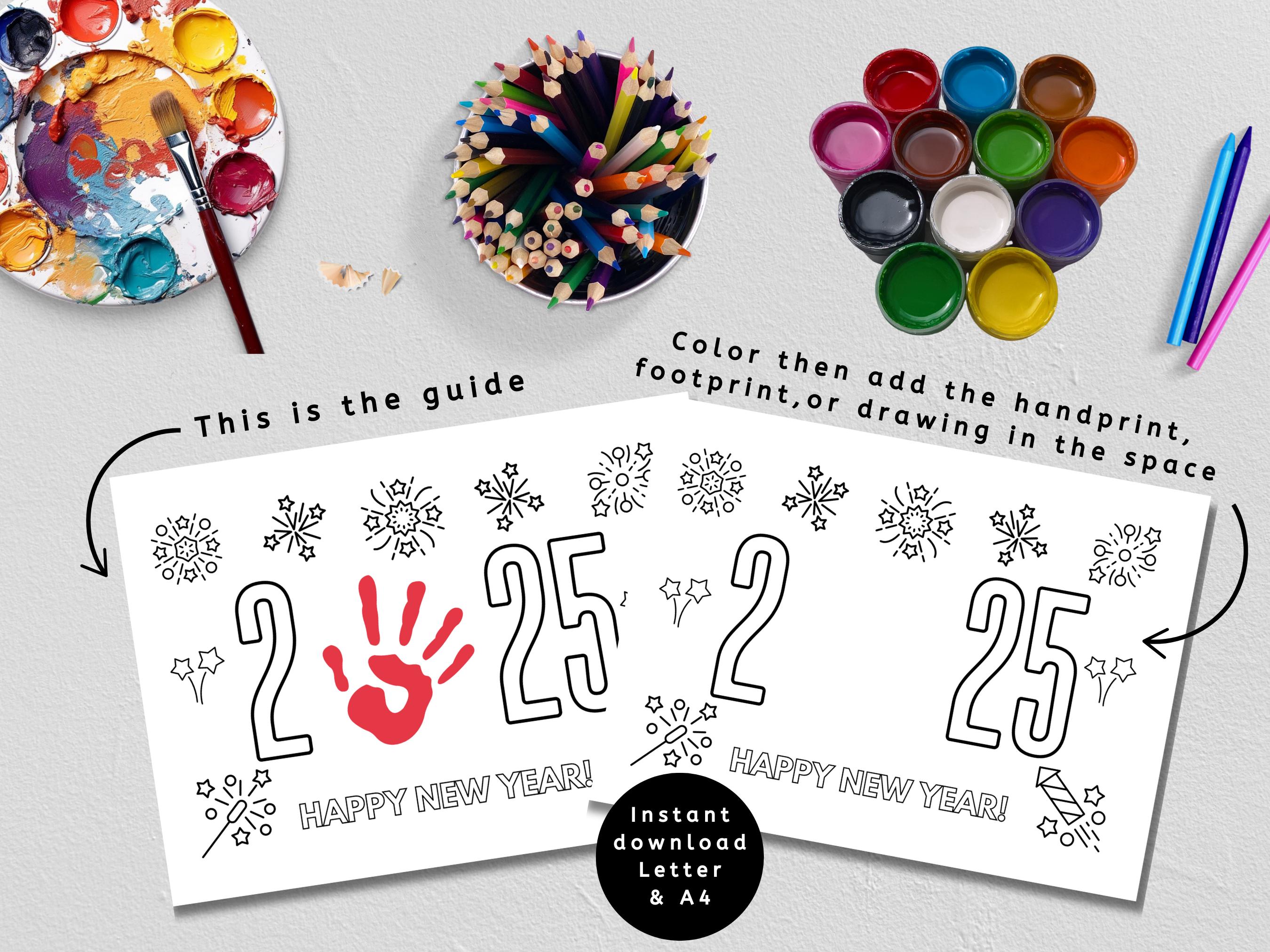 Happy New Year Template Handprint, Preschool Kindergarten Handprint Art ...