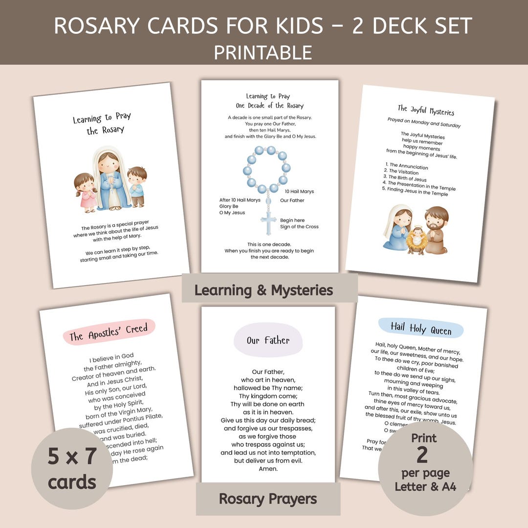 Buy How to Pray the Rosary Cards for Kids, Catholic Printable Prayer ...