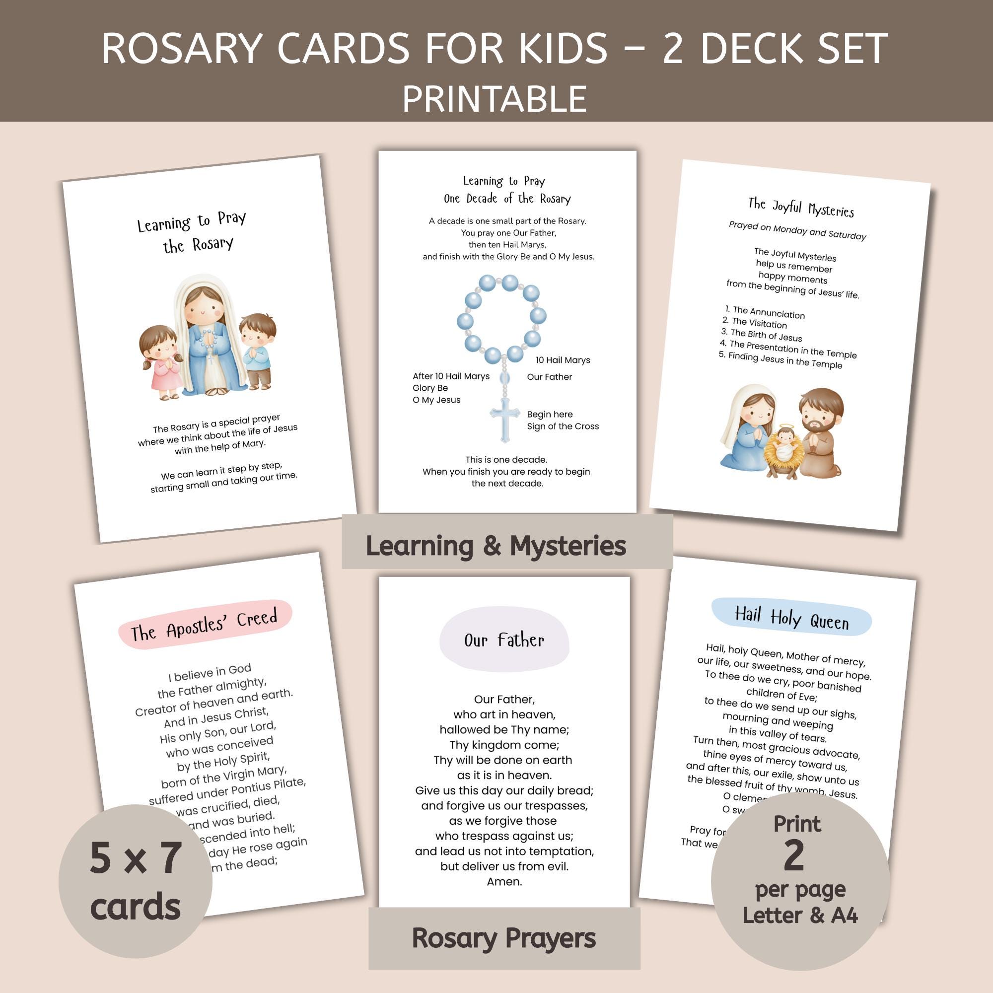 How to Pray the Rosary Cards for Kids, Catholic Printable Prayer Cards ...