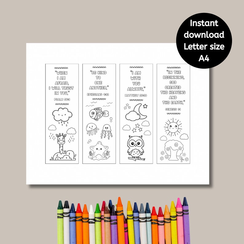 Kids Bible Verse Coloring Bookmark Printable, Sunday School Craft ...