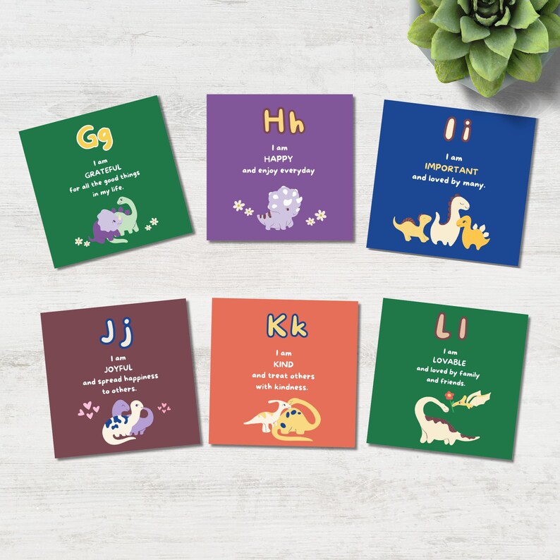 Dinosaur Alphabet Flashcards for Kids, Printable Affirmation Cards ...