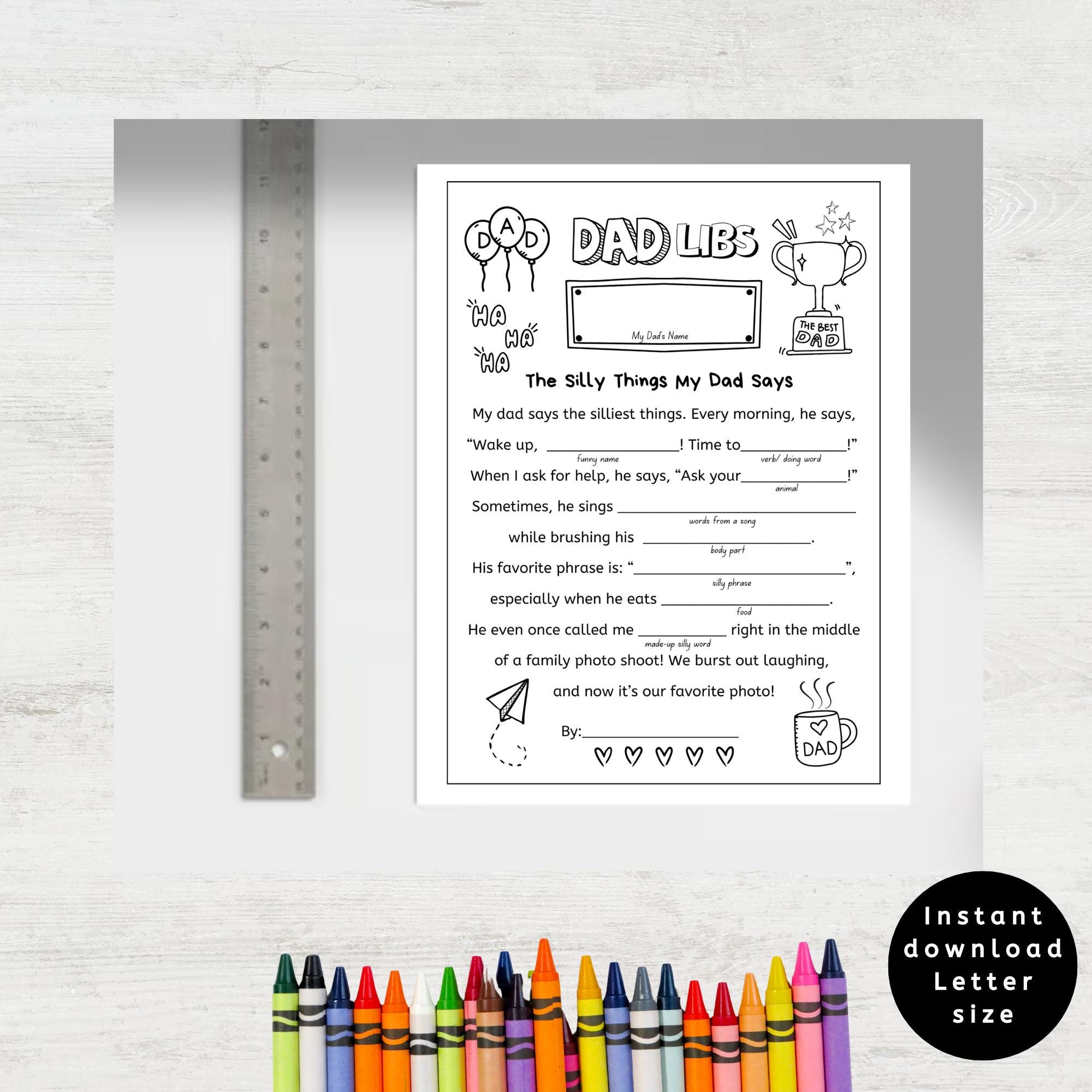 Fathers Day Mad Libs Activity Pages, Printable Mad Libs for Dad and ...