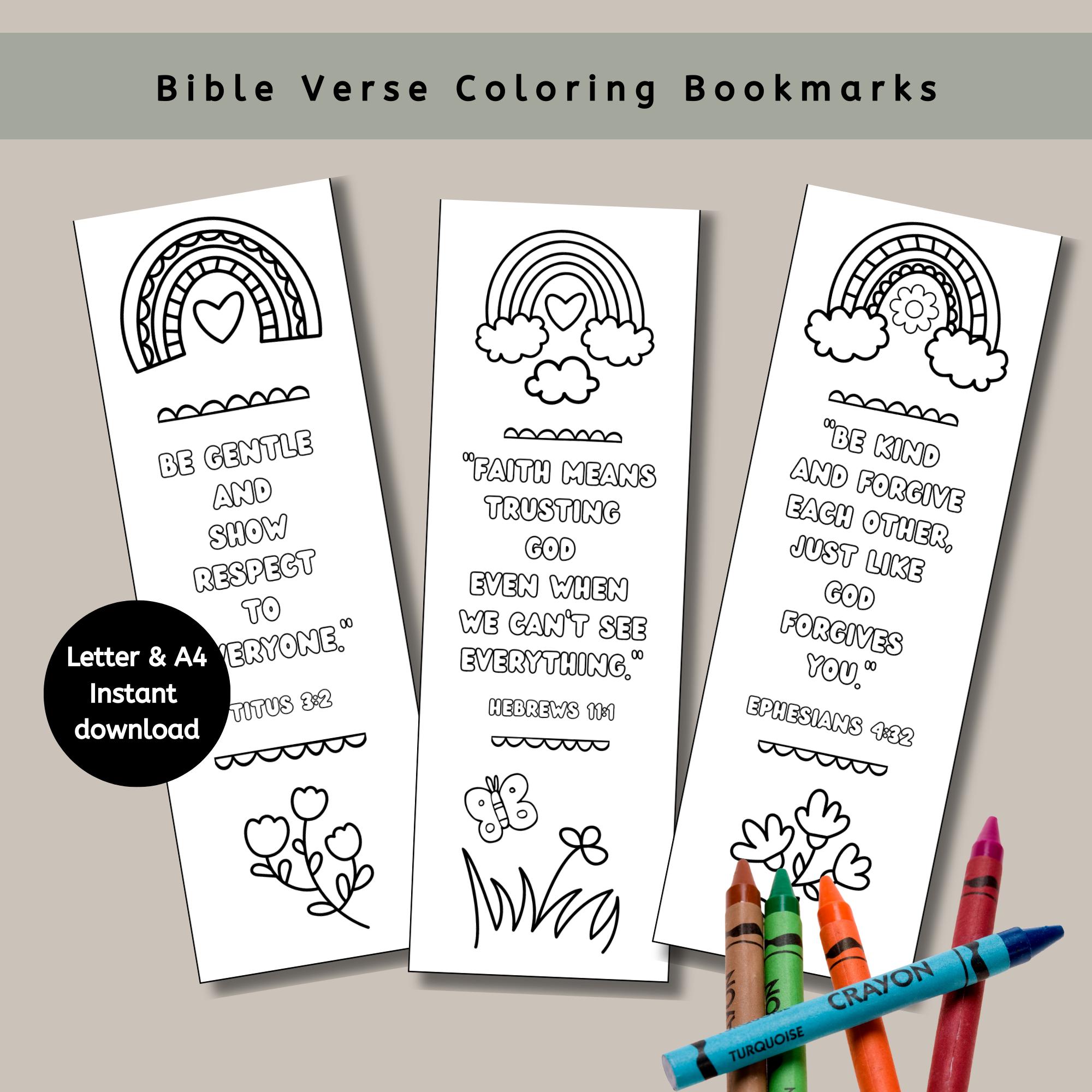 Bible Verse Bookmarks to Color, Sunday School Craft, Printable ...