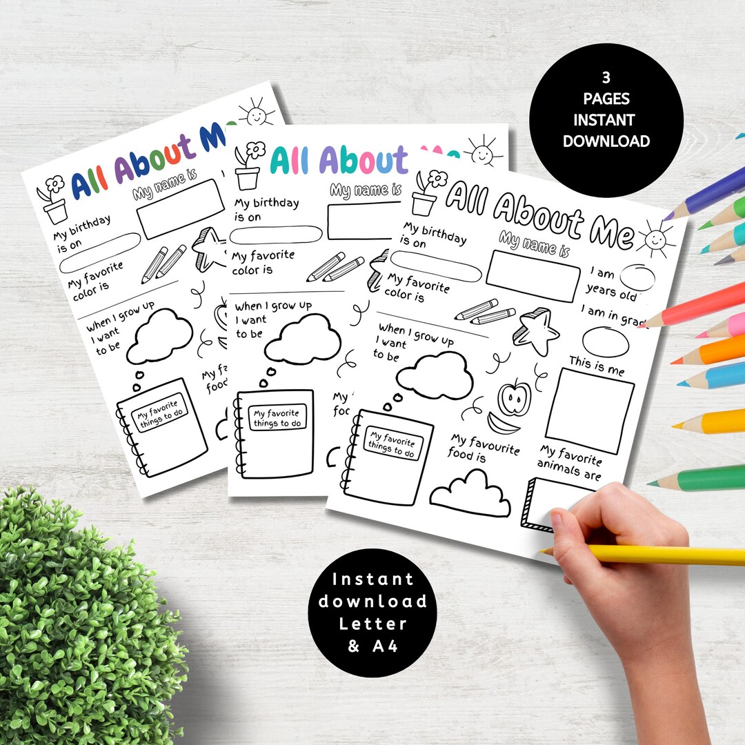 All About Me Coloring Sheets, Preschool Questionnaire, Printable ...
