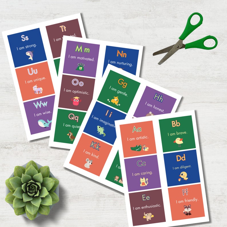 Colorful Alphabet Affirmation Cards for Kids, Animal Flash Cards ...