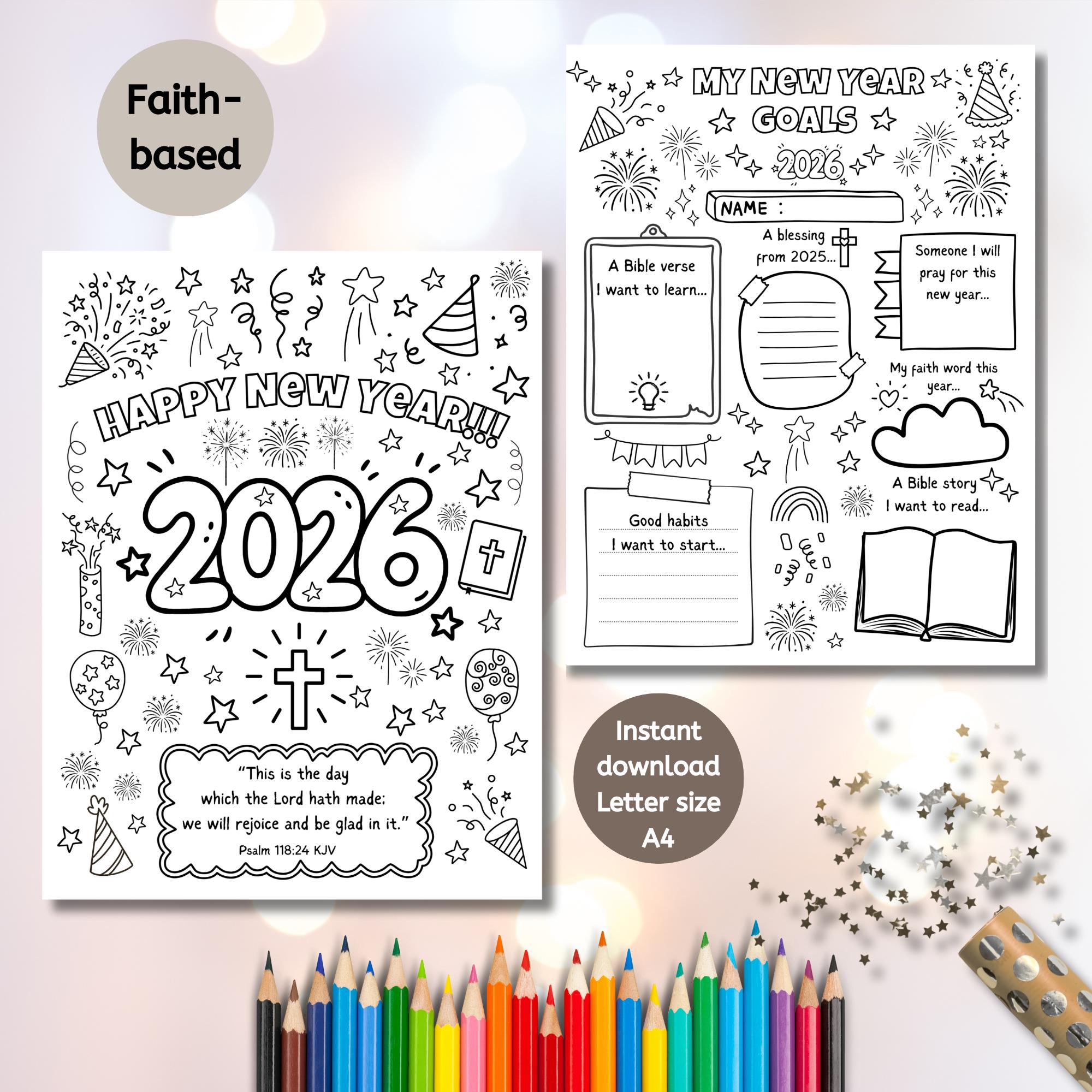 Christian New Year Coloring Sheet and Goals Page for Kids and Teens ...