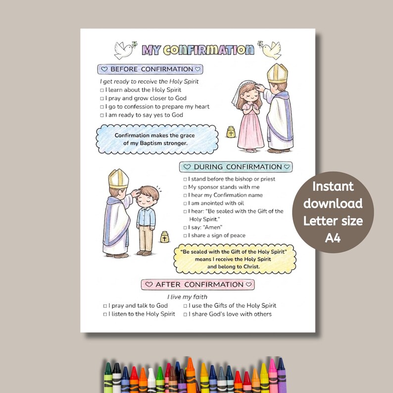 Confirmation Printable for Kids, Catholic Checklist & Gifts of the Holy ...