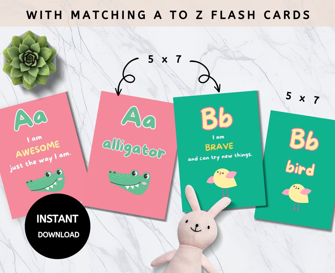 ABC Flash Cards Printable, Alphabet Affirmation Cards, Mindfulness Kids ...