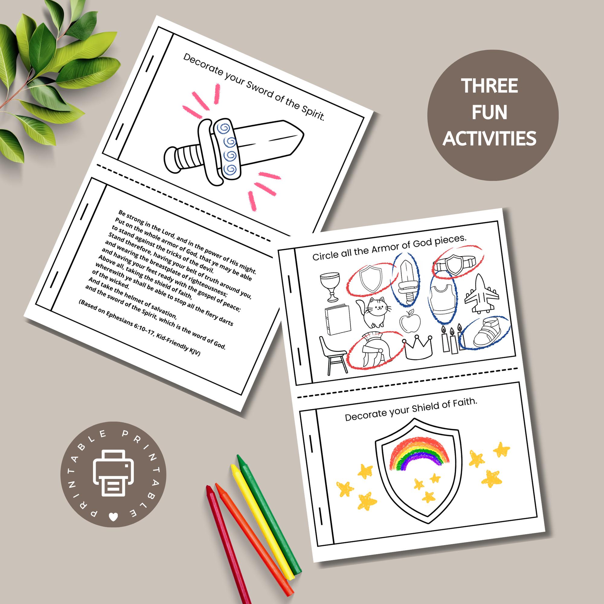 Armor of God Printable Activity Sheets, Mini Coloring Pages, Bible ...