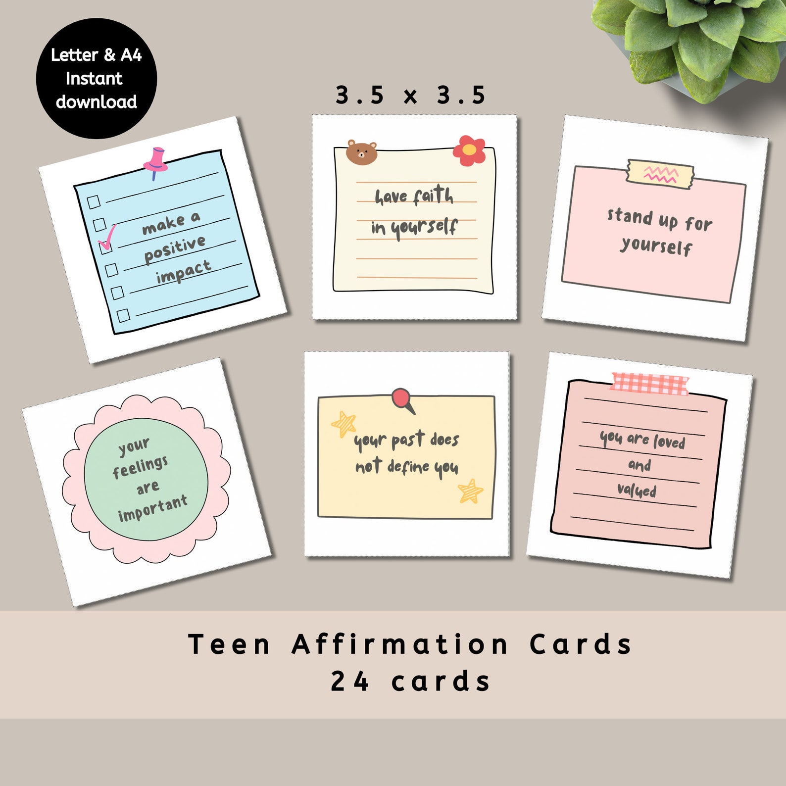 Positive Affirmation Cards for Teens, Teen Mental Health Affirmations ...