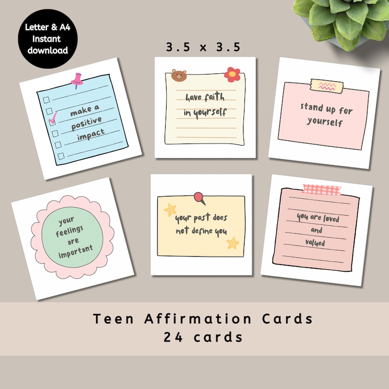 Positive Affirmation Cards for Teens, Teen Mental Health Affirmations ...