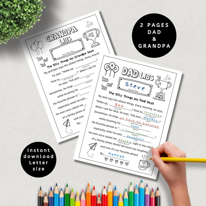 Fathers Day Mad Libs Activity Pages, Printable Mad Libs for Dad and ...