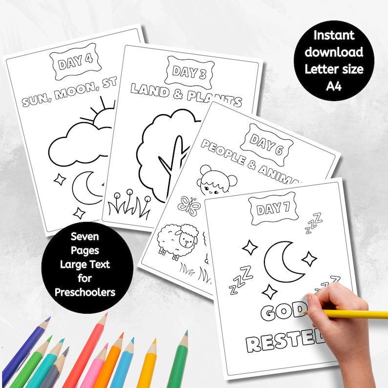 7 Days of Creation for Preschoolers, Days of Creation Coloring Pages ...