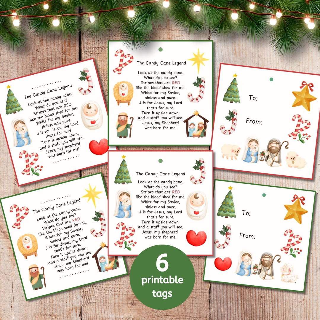 Catholic Christmas Gift Tags, Legend of the Candy Cane Poem Printable ...