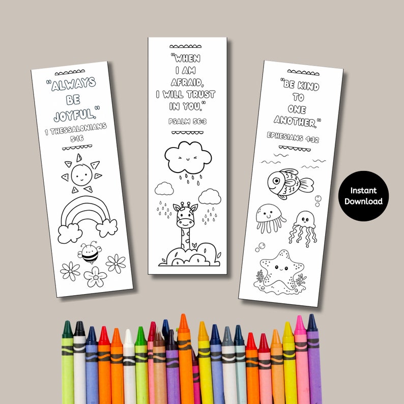 Kids Bible Verse Coloring Bookmark Printable, Sunday School Craft ...