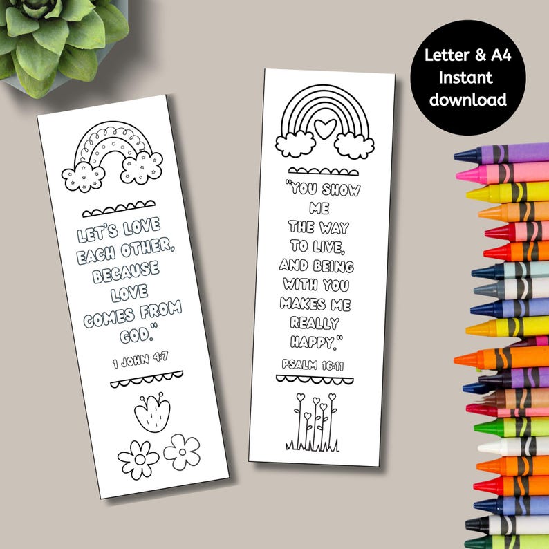 Bible Verse Bookmarks to Color, Sunday School Craft, Printable ...