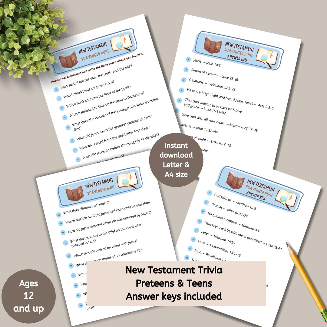 New Testament Bible Trivia Game, Printable Sunday School Activity, PDF ...