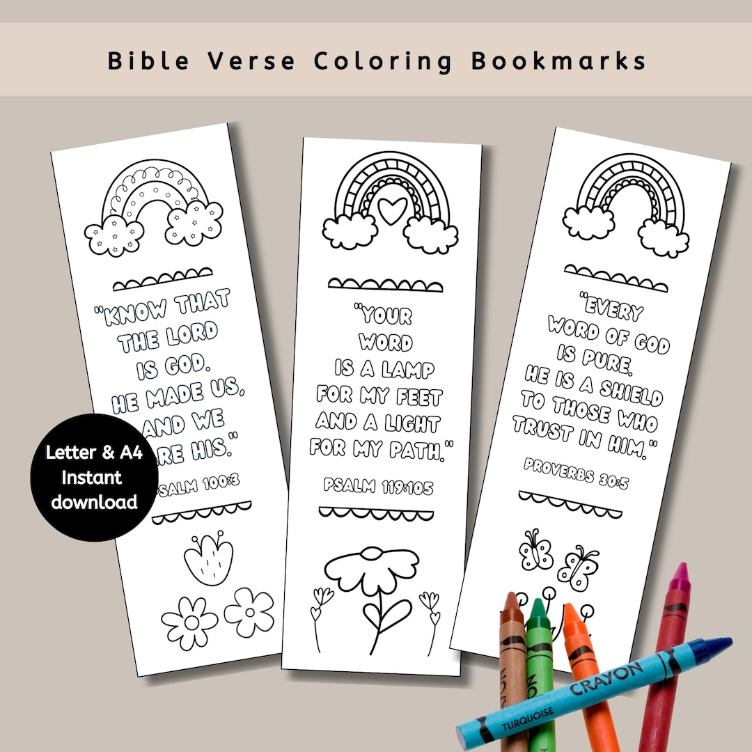 Kids Bible Verse Coloring Bookmark Printable, Sunday School Craft ...
