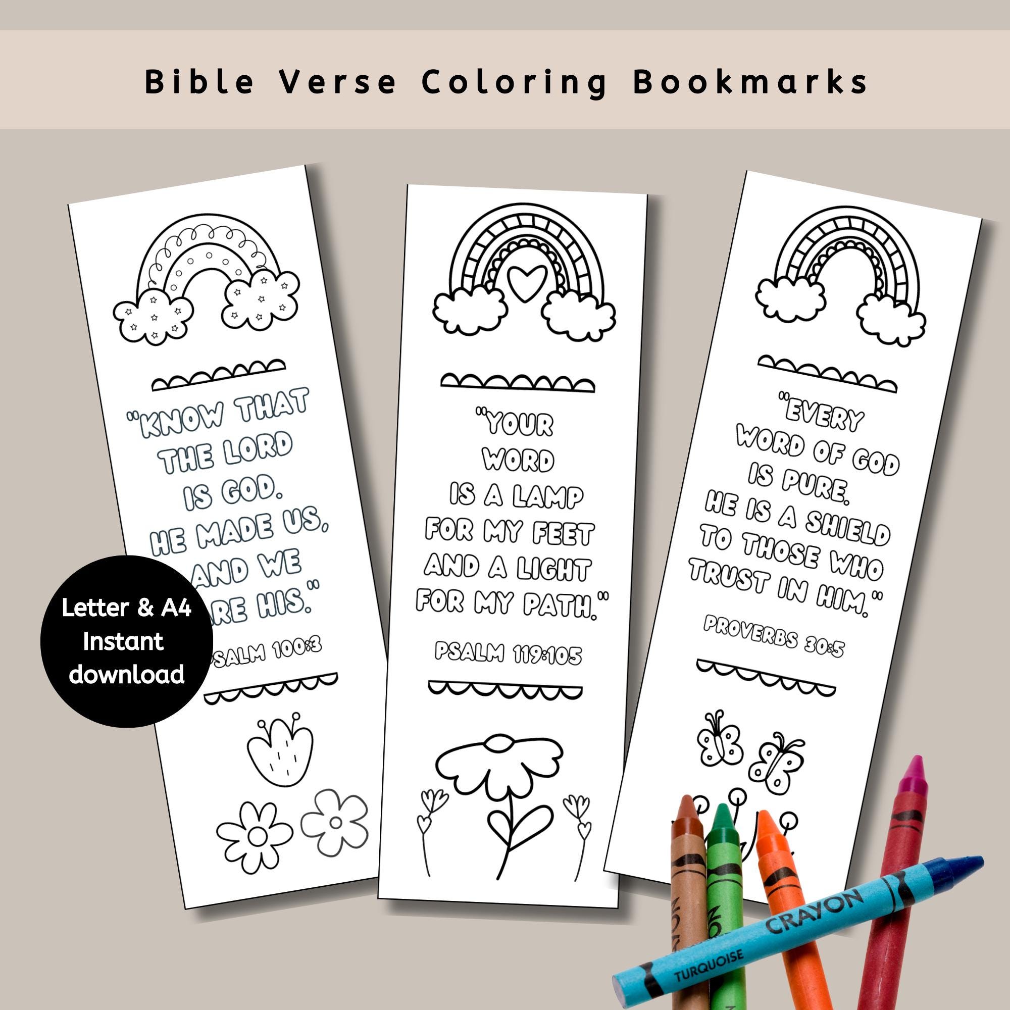 Kids Bible Verse Coloring Bookmark Printable, Sunday School Craft ...