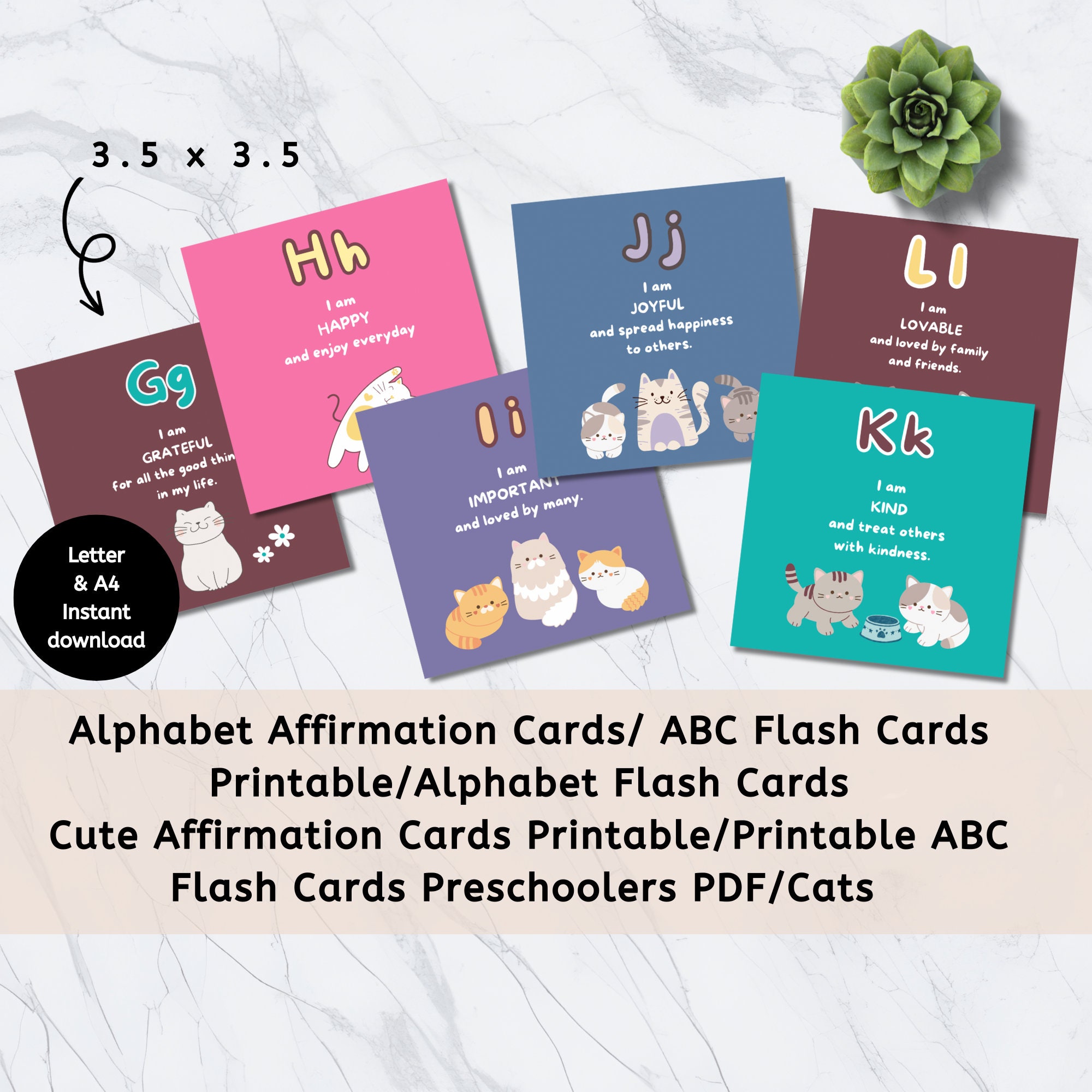 Educational Kids Flash Cards, Cute Cat Alphabet, Printable Affirmation ...