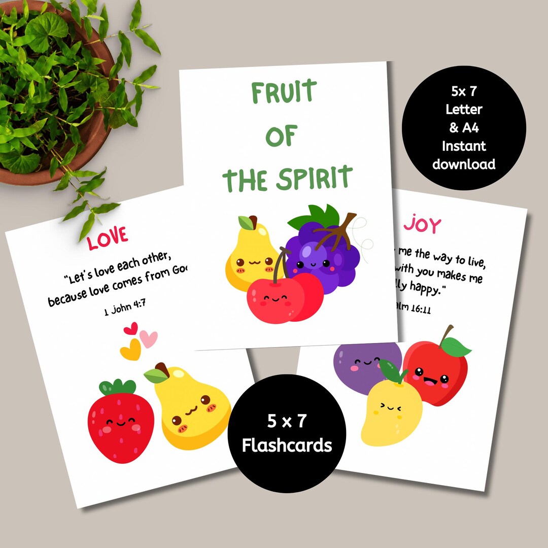 Fruit of the Spirit Flashcards, Bible Verse Cards for Kids, Digital ...