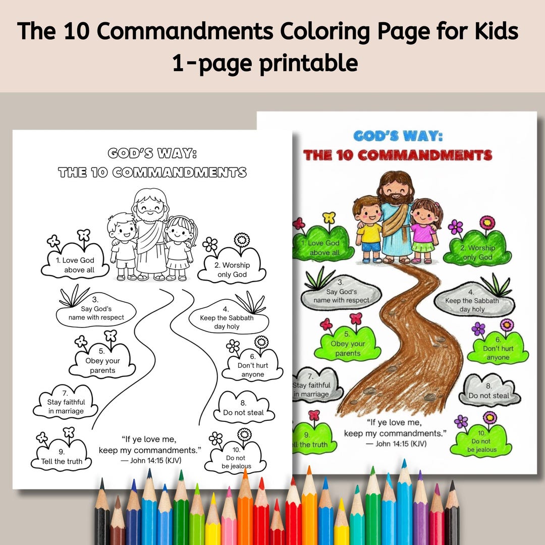The Ten Commandments for Children Printable, Faith-based Coloring Sheet ...