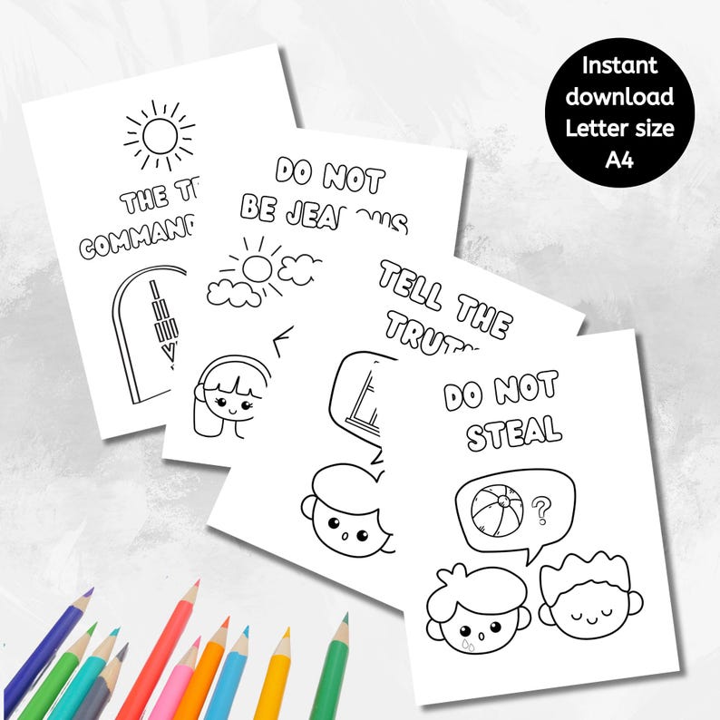 Ten Commandments for Kids Printable Coloring Pages, Bible Verse ...