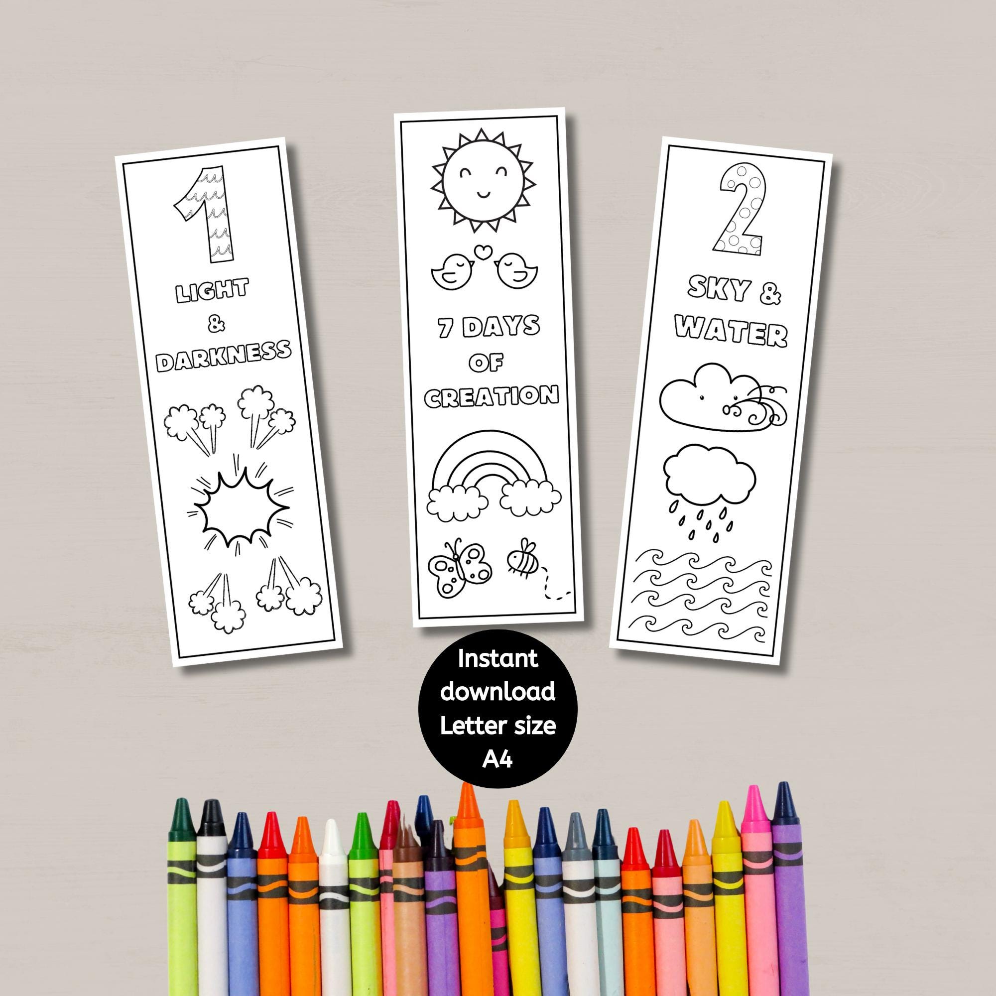 7 Days of Creation Bible Craft for Kids, Bible Verse Coloring Bookmark ...
