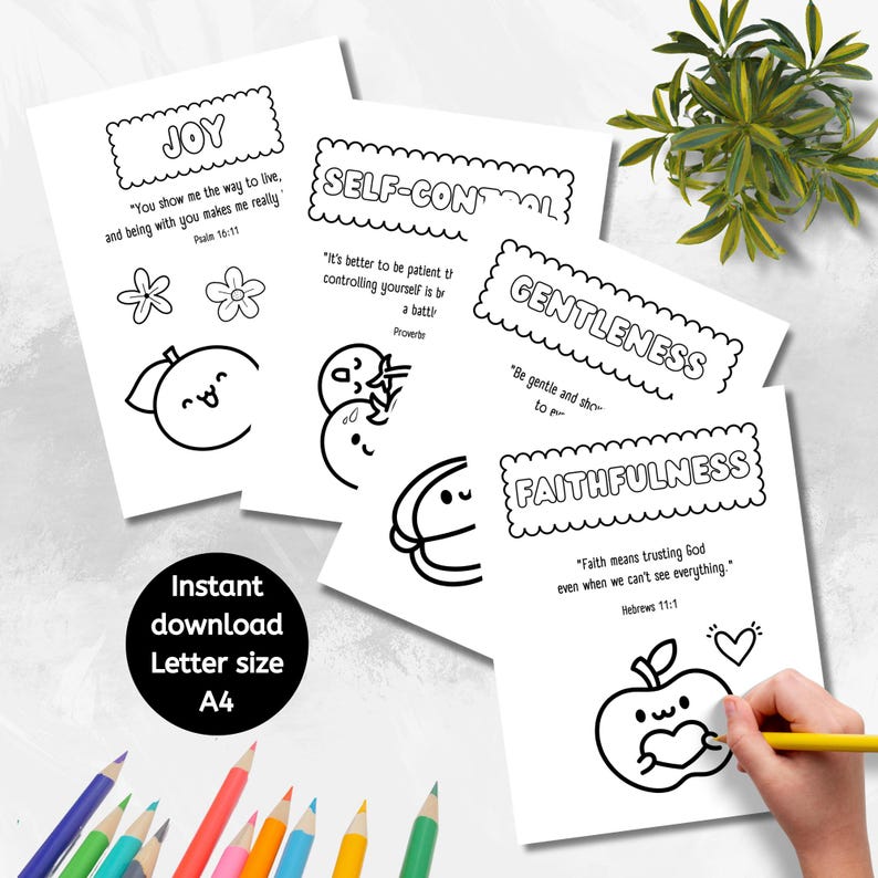 Fruit of the Spirit Coloring Pages: Sunday School Printable (PDF) - Etsy