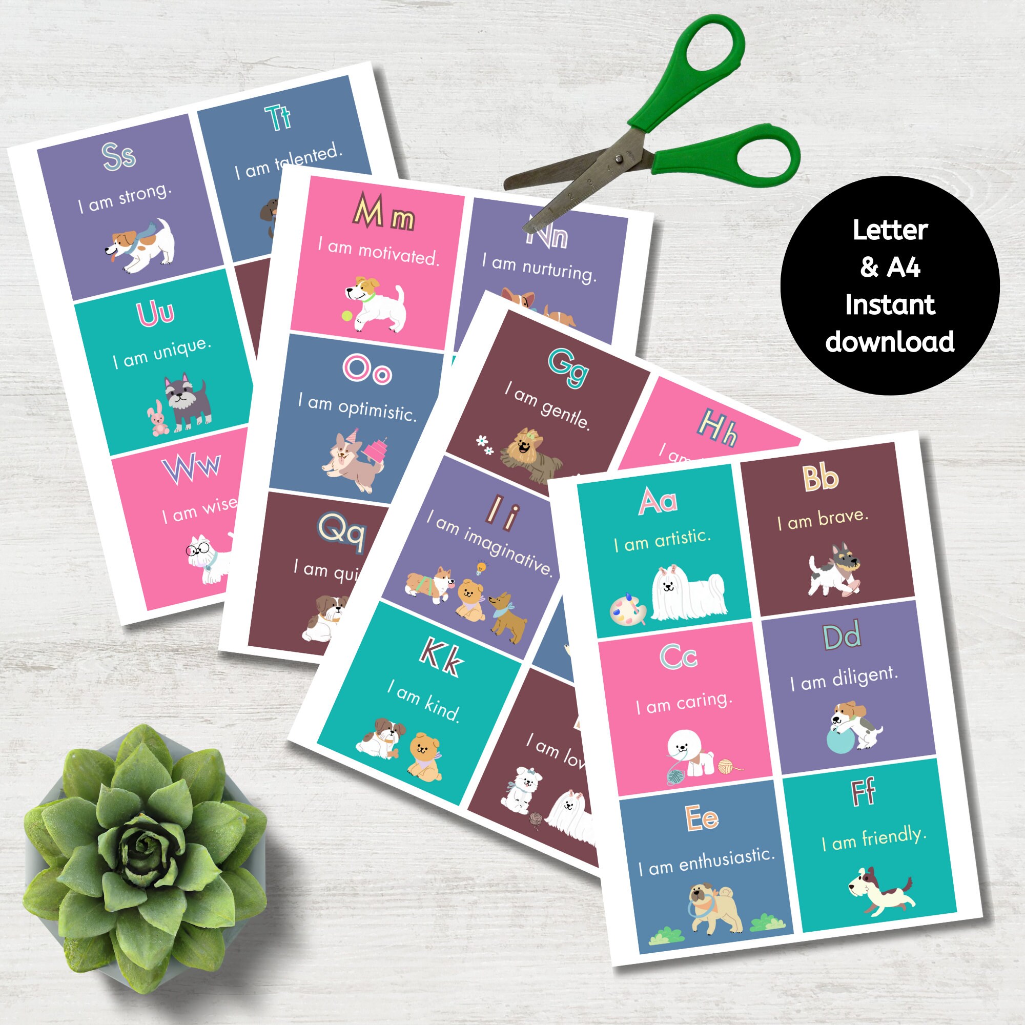 Alphabet Affirmation Cards, Printable ABC Flash Cards Preschoolers PDF ...