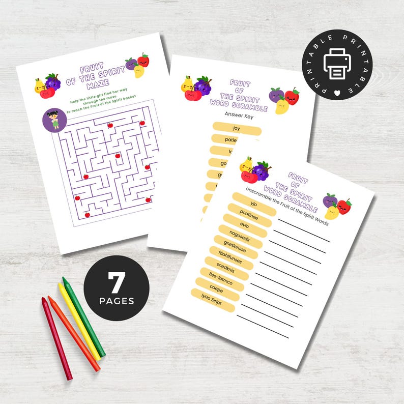 Fruit of the Spirit Kids Activity Sheets, Fruit of the Spirit Bible ...