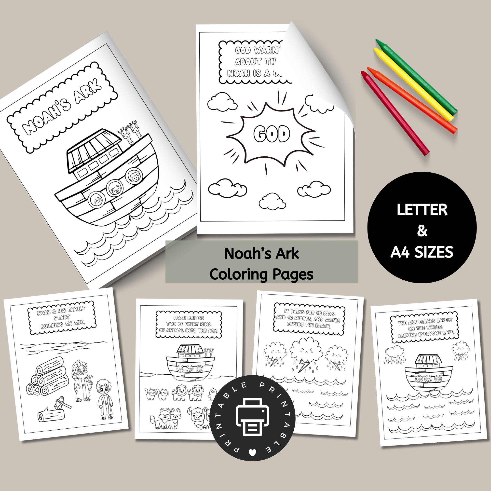 Noah's Ark Coloring Pages, Bible Story Printable PDF - Etsy