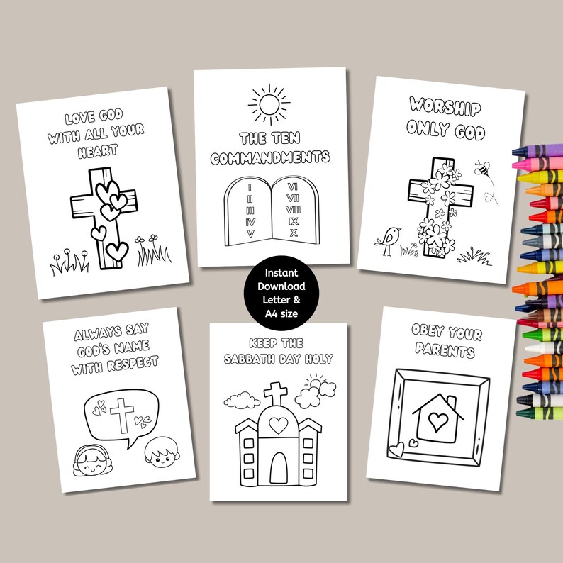 Ten Commandments for Kids Printable Coloring Pages, Bible Verse ...