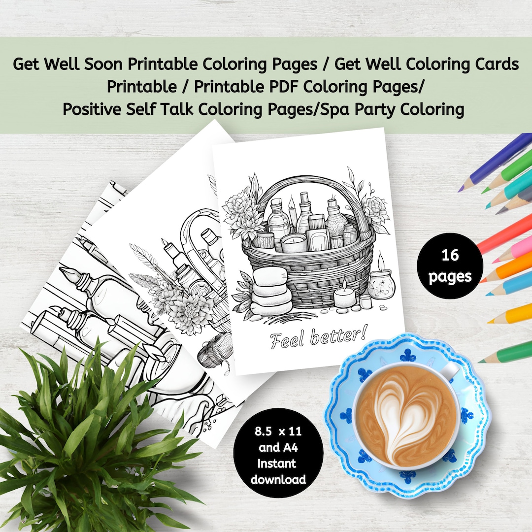 Get Well Soon Printable Coloring Pages / Get Well Coloring - Etsy
