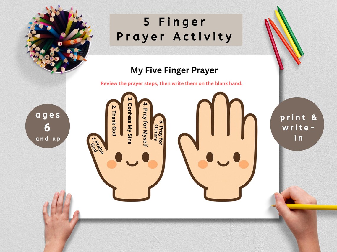 Prayer Bible Lesson Activity Kit, Printable Five Finger Guide and ...