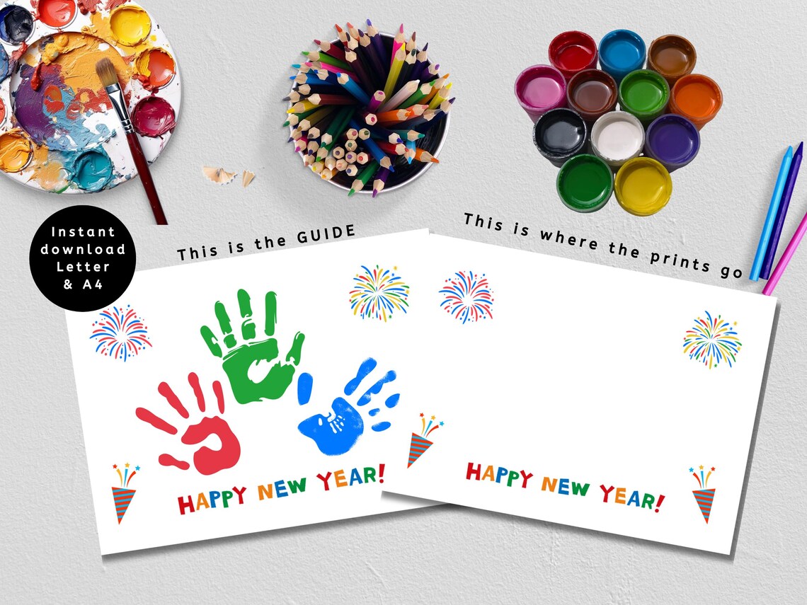 Happy New Year Handprint Craft, New Year Toddler Art, 2025 Keepsake ...