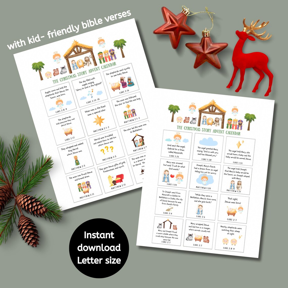 Nativity Advent Calendar Printable, Kids Christmas Countdown, Christian ...