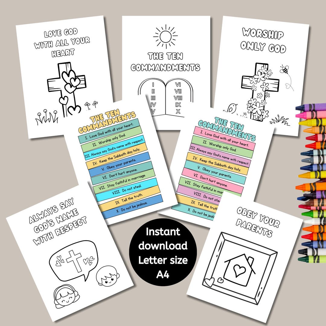 10 Commandments Activity Sheets and Colored Posters Set, Kids Bible ...
