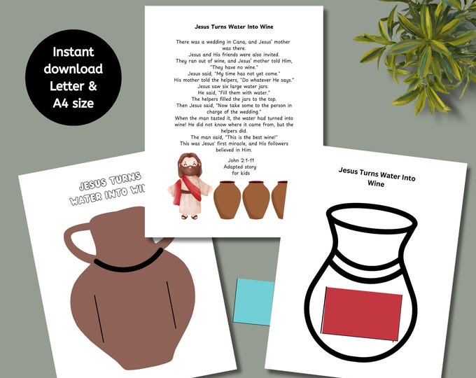 Jesus Turns Water Into Wine Bible Story, Sunday School Craft, Miracles ...