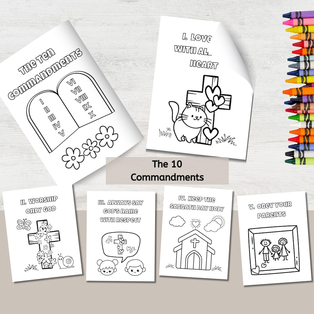 Ten Commandments for Kids Printable Coloring Pages, Bible Verse ...