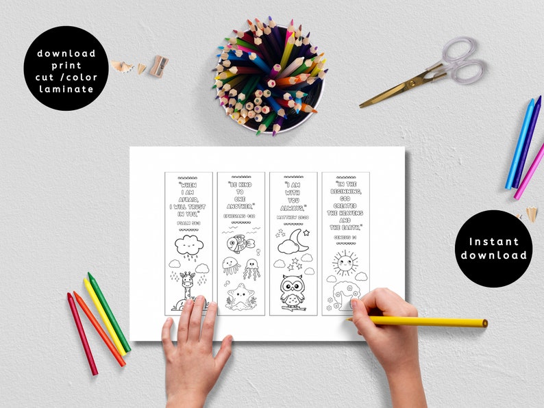 Kids Bible Verse Coloring Bookmark Printable, Sunday School Craft ...