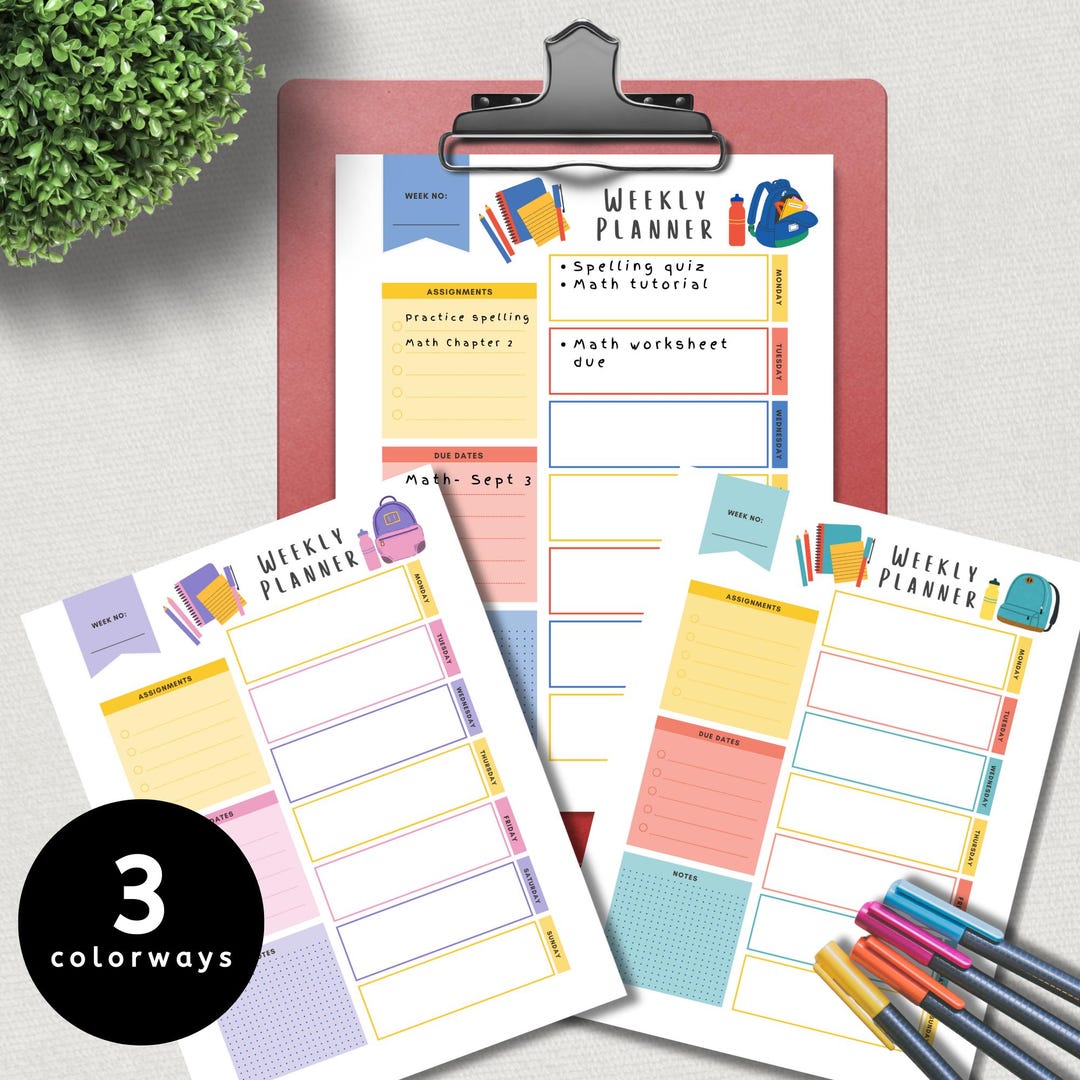 Homeschool Student Planner Printable, Weekly Chart for Kids Ages 6 to ...