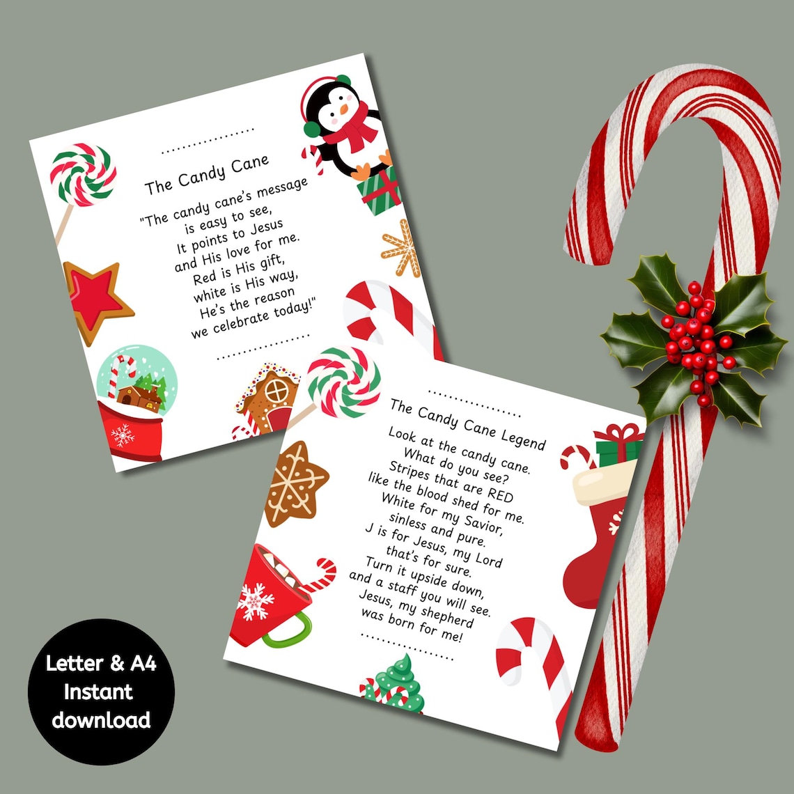 Legend of the Candy Cane Tag, Printable Candy Cane Holder, Christian ...