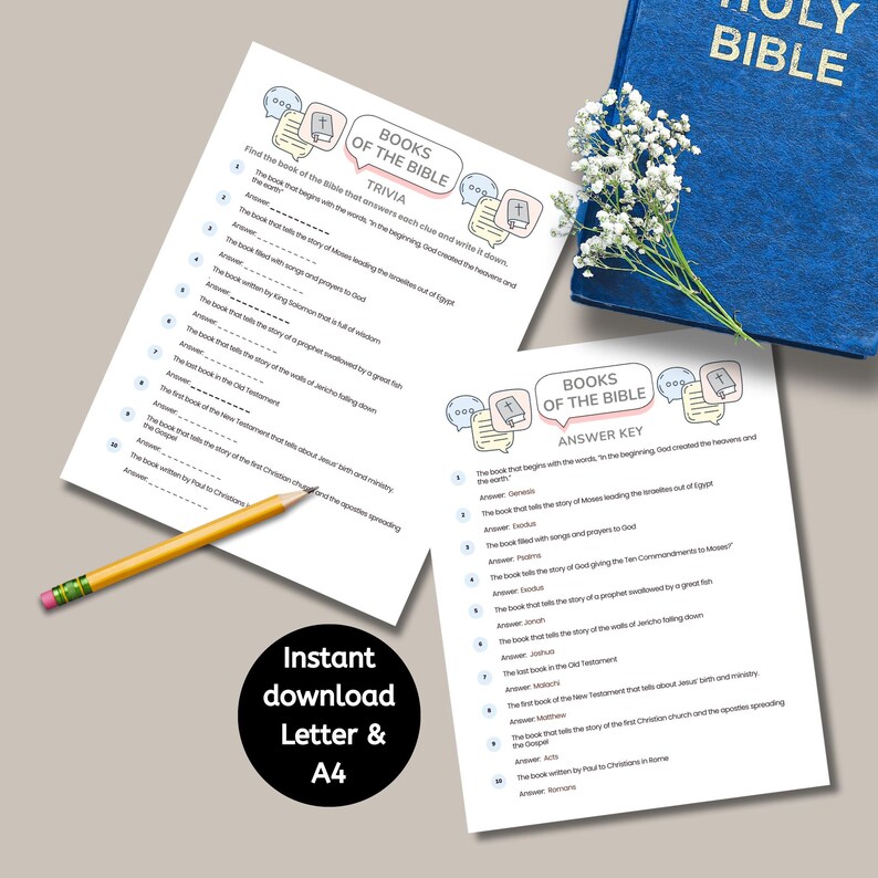 Books of the Bible Trivia, Printable Church Quiz for Kids, Youth - Etsy