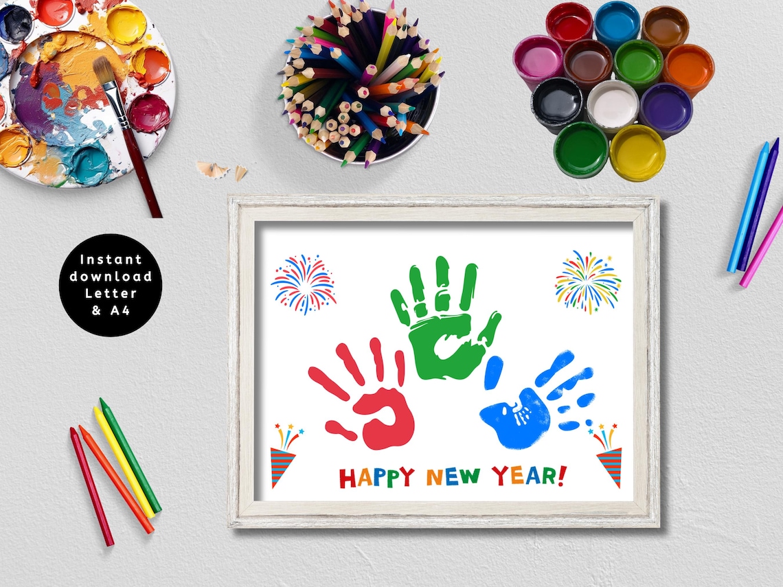 Happy New Year Handprint Craft, New Year Toddler Art, 2025 Keepsake ...