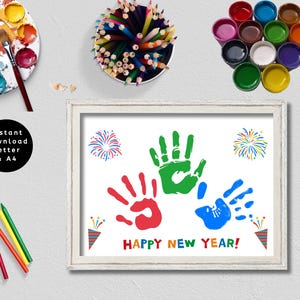 Happy New Year Handprint Craft, New Year Toddler Art, 2025 Keepsake ...